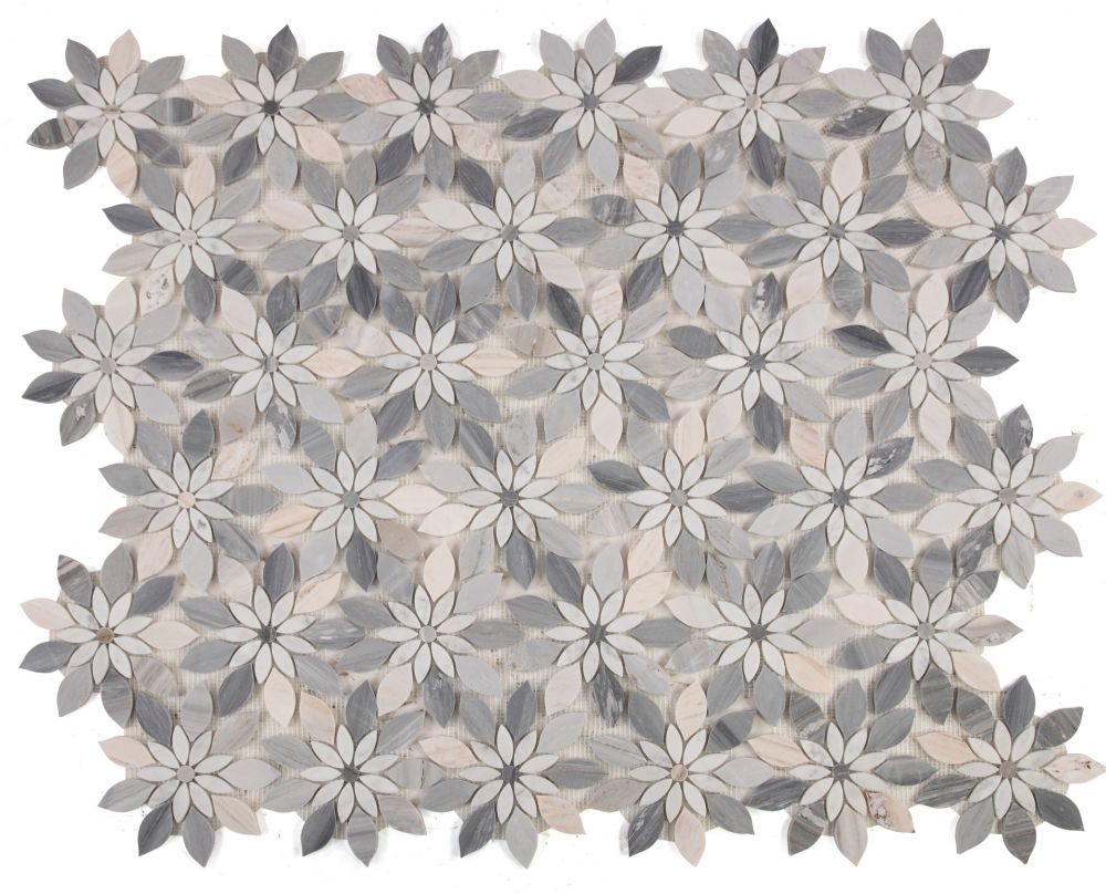 Elysium Tiles Daisy Bloom Blue 11.75" x 13.25" Mosaic Tile – GVG Stone ...